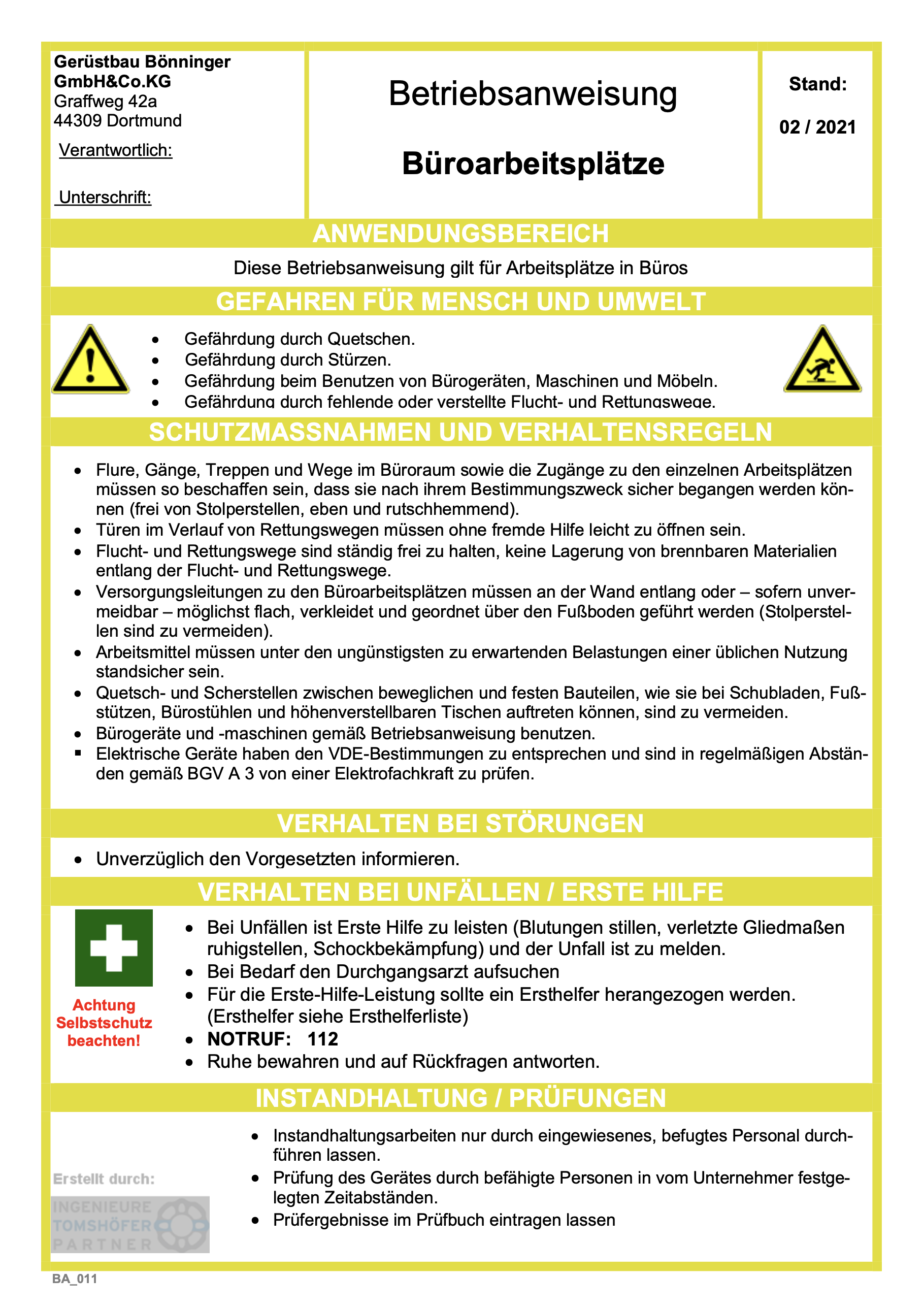 Betriebsanweisungen – Bönninger Gerüstbau GmbH & Co. KG